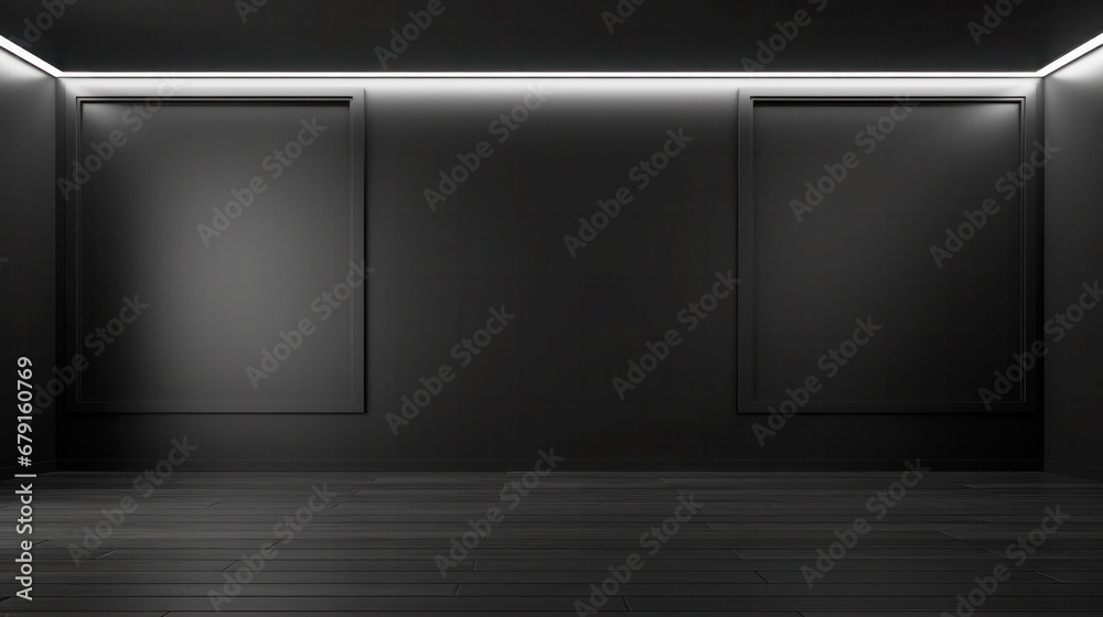 Black, dark, and gray abstract cement wall and studio room, interior ...