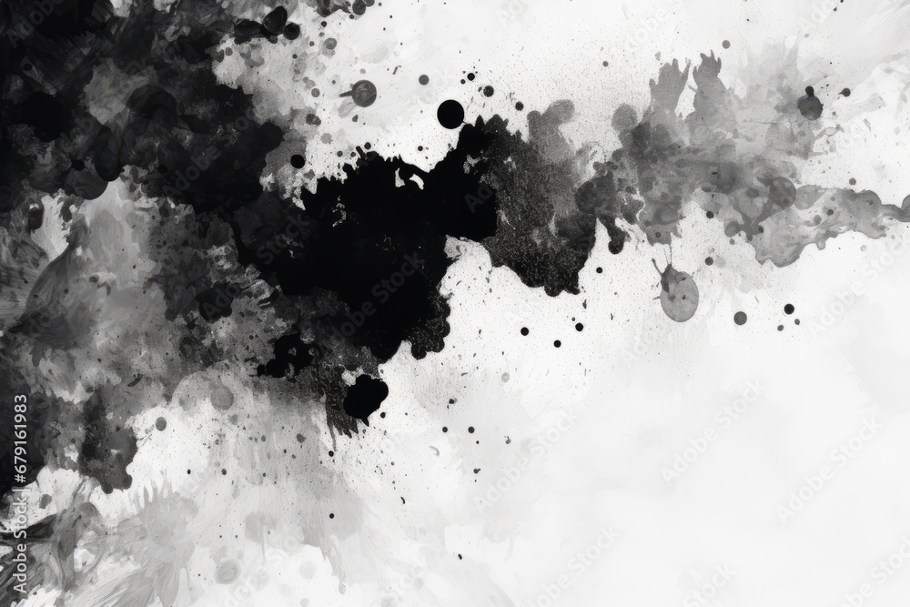 An abstract representation of paint spots in grayscale, with shades of ...