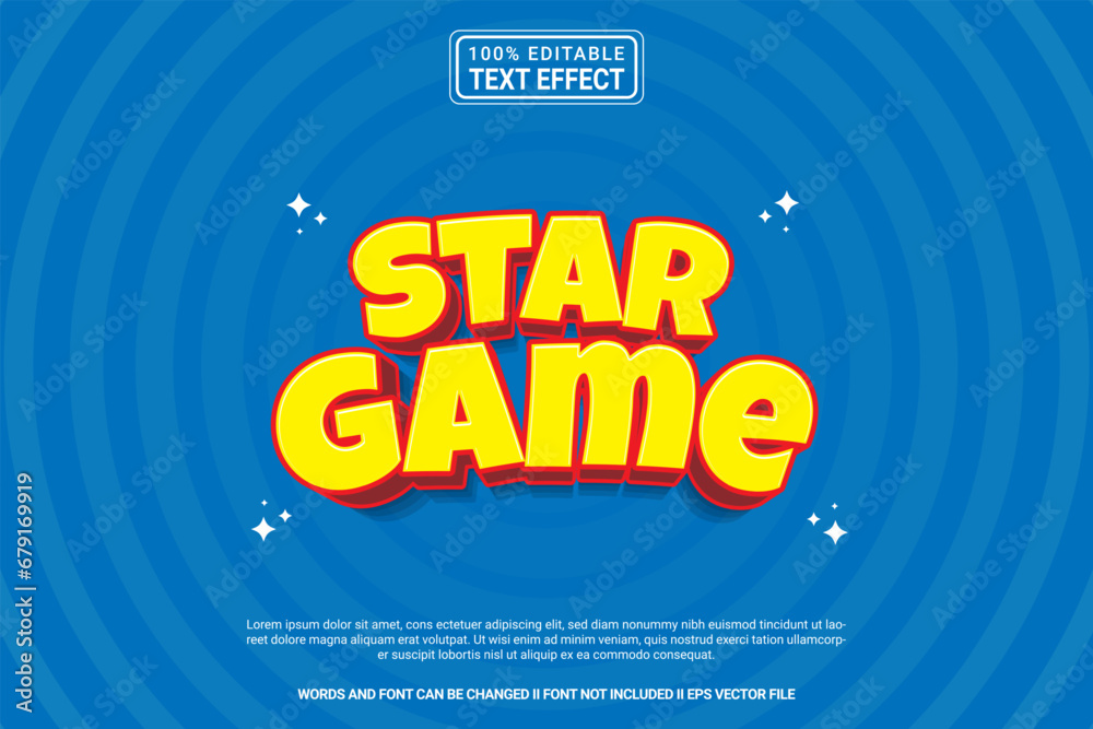 Editable text effect Star Game 3d cartoon template style modren premium ...