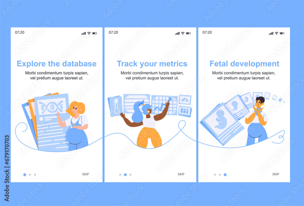 Welcome screens of a mobile application for pregnant women. Study ...