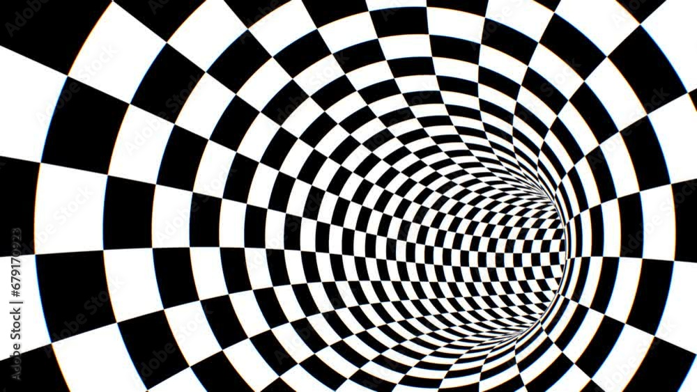 Inside Black And White Circular Checkerboard Optical Illusion Tunnel ...