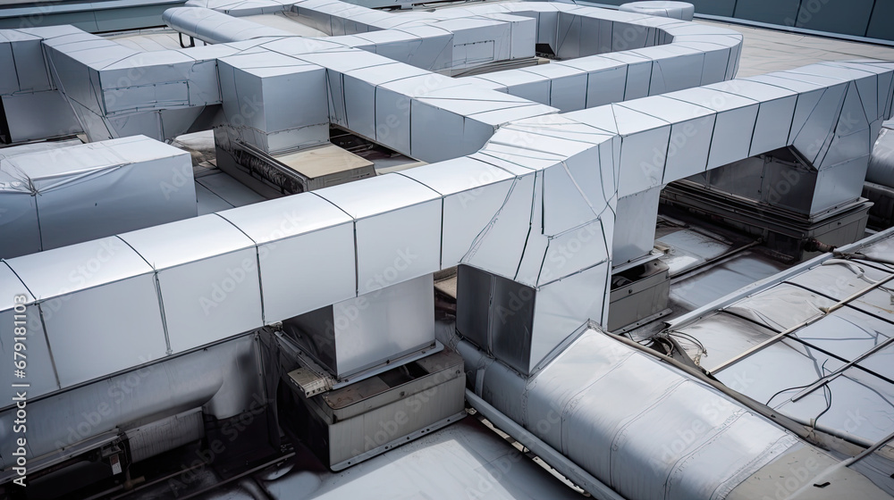 Ducts of the ventilation and air conditioning system on the roof of the ...