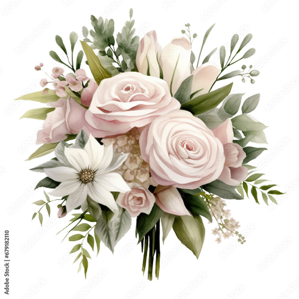 Greenery Light Pink Watercolor Bouquet Bohemian Boho, Floral bouquets ...