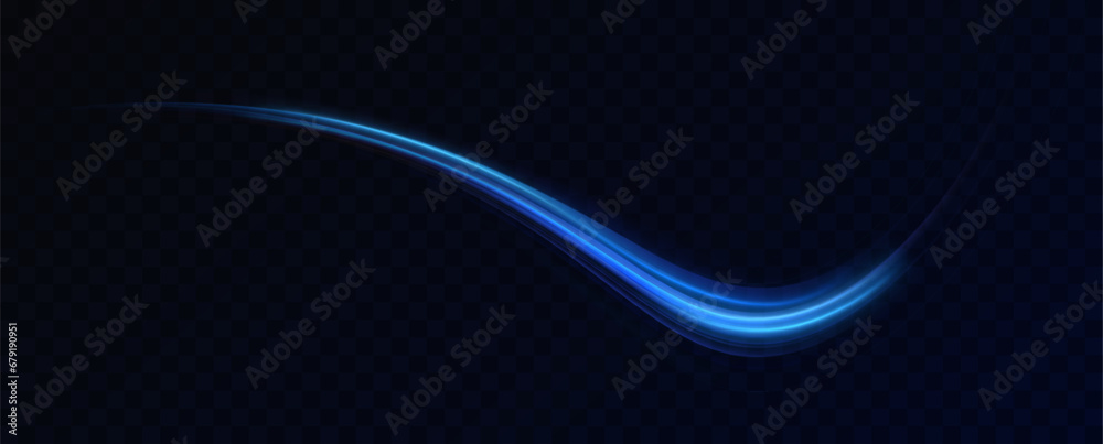 Curve blue line light effect. Smooth holiday light line with lighting ...