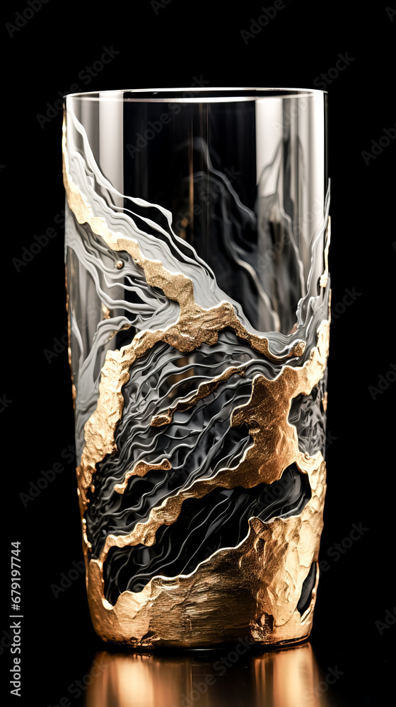 An abstract gold and black highball glass catches the eye in this image ...