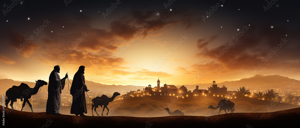 Poster, Foto Christian Christmas Nativity Scene of baby Jesus in the ...