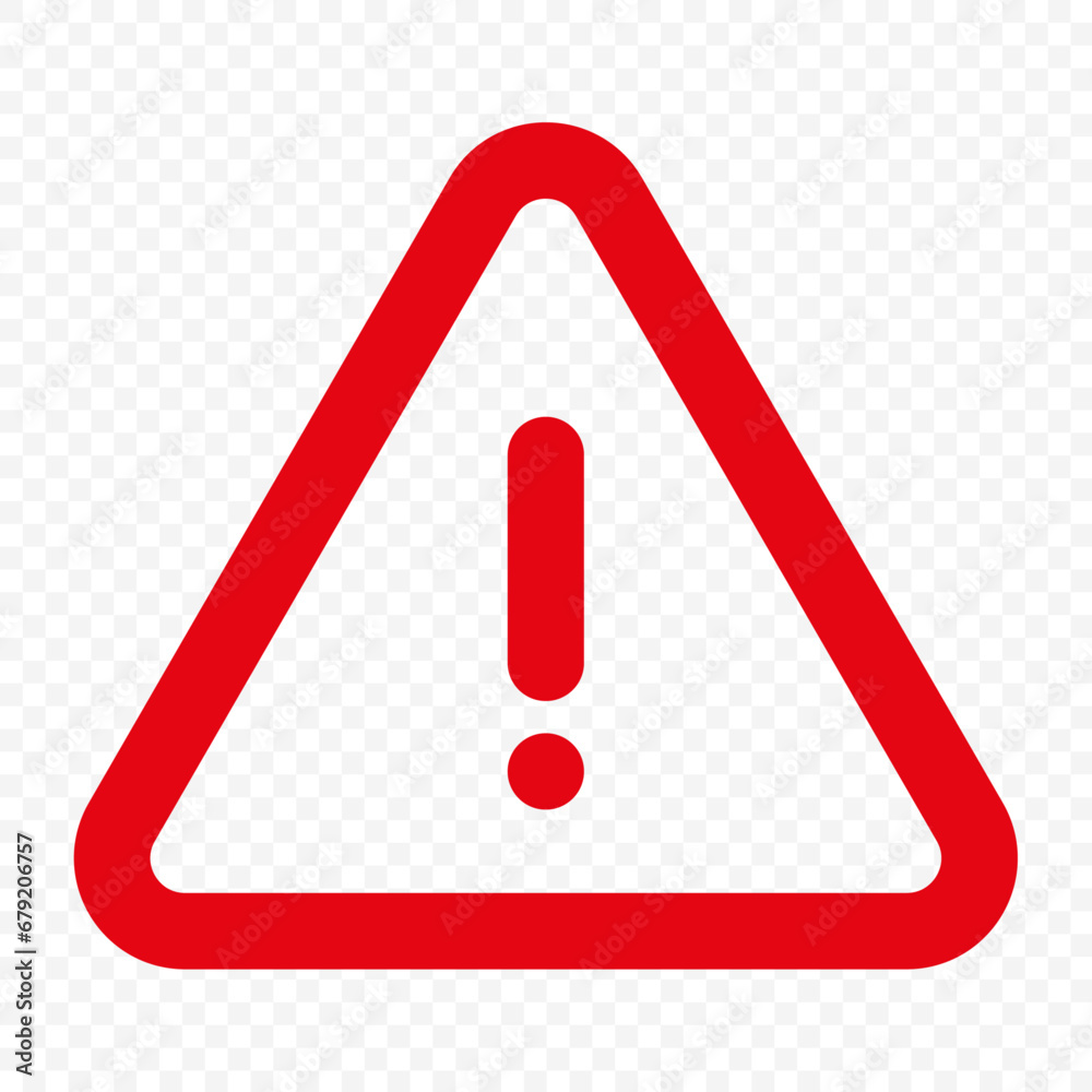 Attention sign red color. Triangle frame on transparent background ...