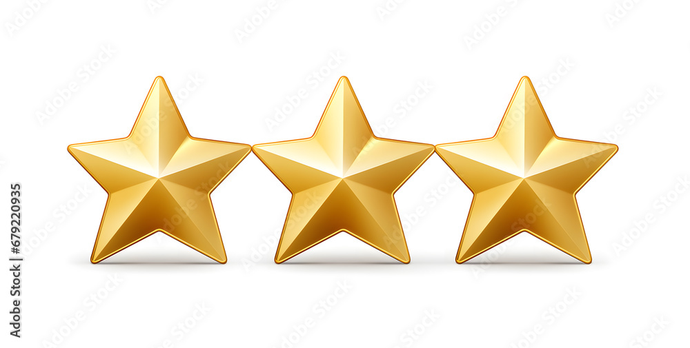 Three stars golden score ranking review sing and symbol photo isolated ...
