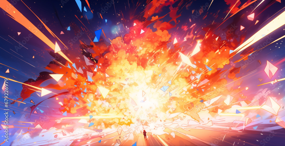 Epic anime style blast background, cartoon explosion with fire and ...