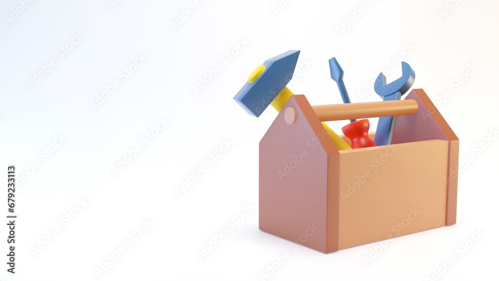 Industrial tools hammer, wrench and screwdriver in tool box. Workman's ...