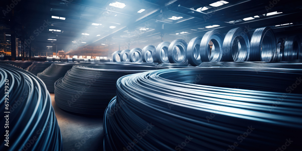 Steel coils rest in tall stacks, spirals of potential that glint in the ...