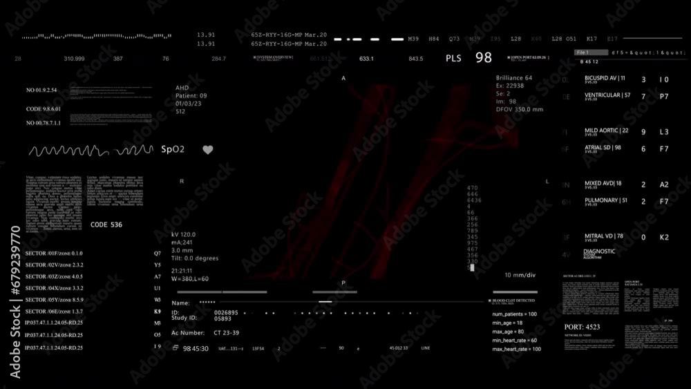 Medical UI HUD.CT scan. MRI x ray Scan. Analyzing cardiovascular system ...