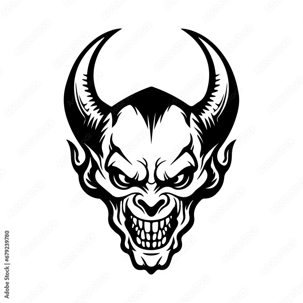 Silhouette demon face icon. Vector illustration design. tattoo and t ...