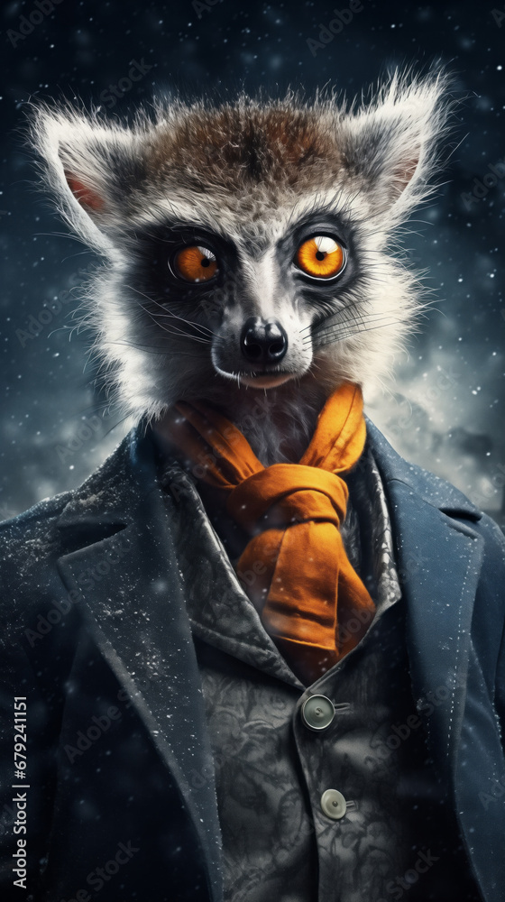 Lemur dressed in an elegant suit with a nice tie. Fashion portrait of ...