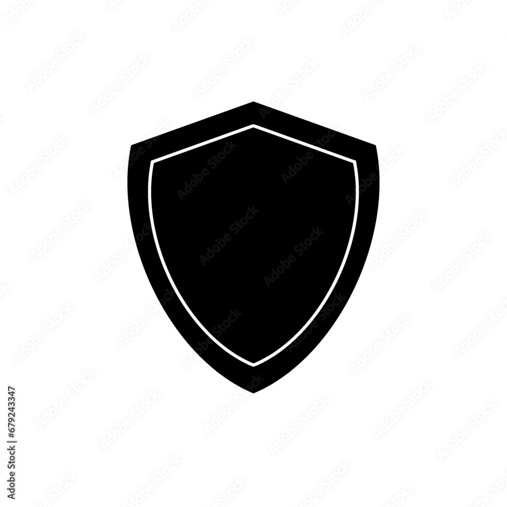 black shield icon sign isolated on white transparent background ...