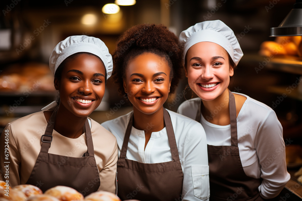 Professional and multiracial staff of a pastry and bakery shop Stock ...