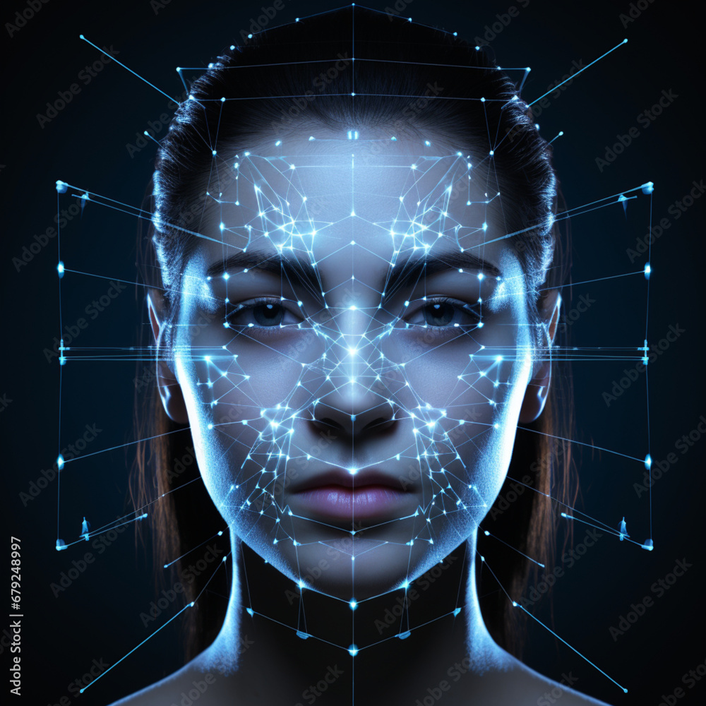 fondo con detalle de rostro femenino con holograma de detalle como ...