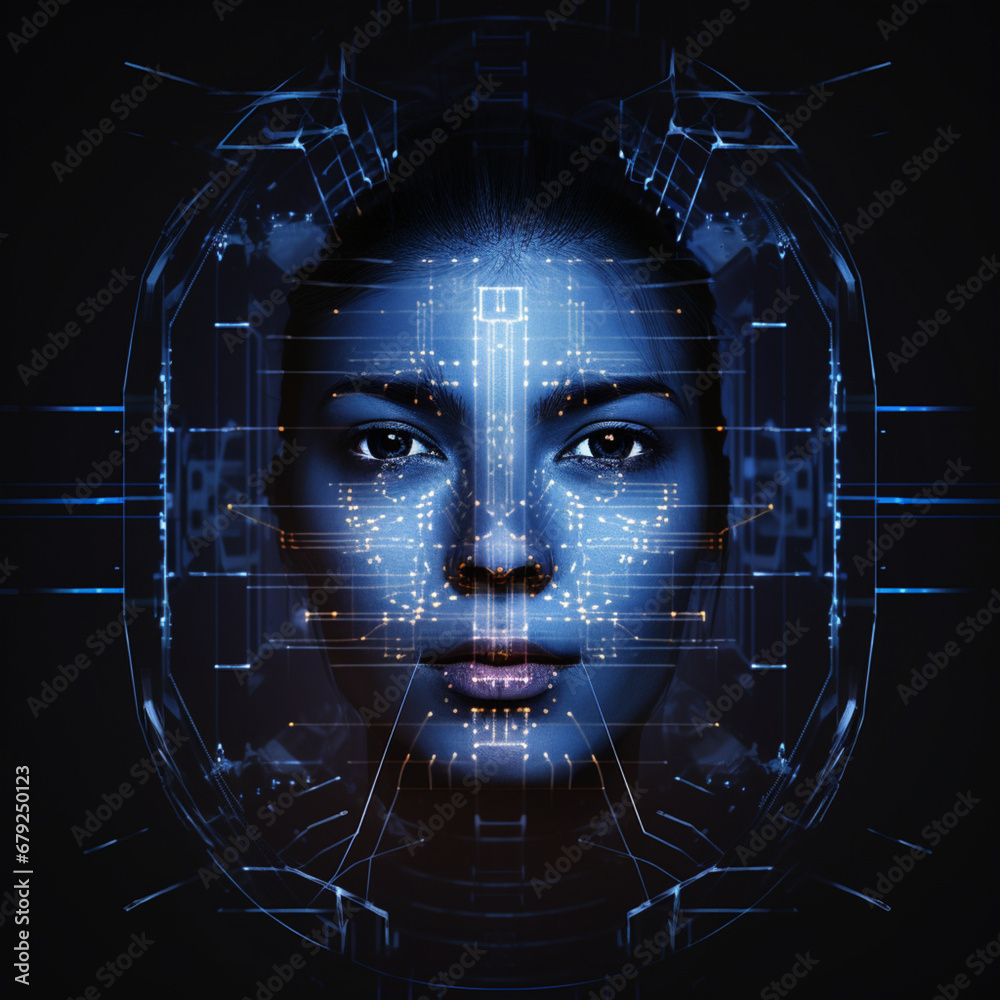 fondo con detalle de rostro humano con patron digital como simbolo de ...