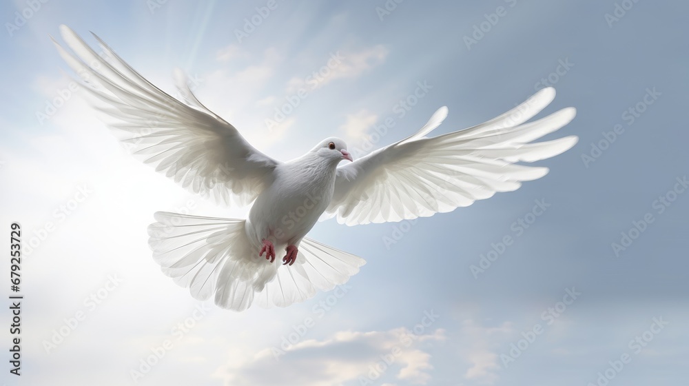 White doves and bright lights in the sky as a peace and spiritual ...