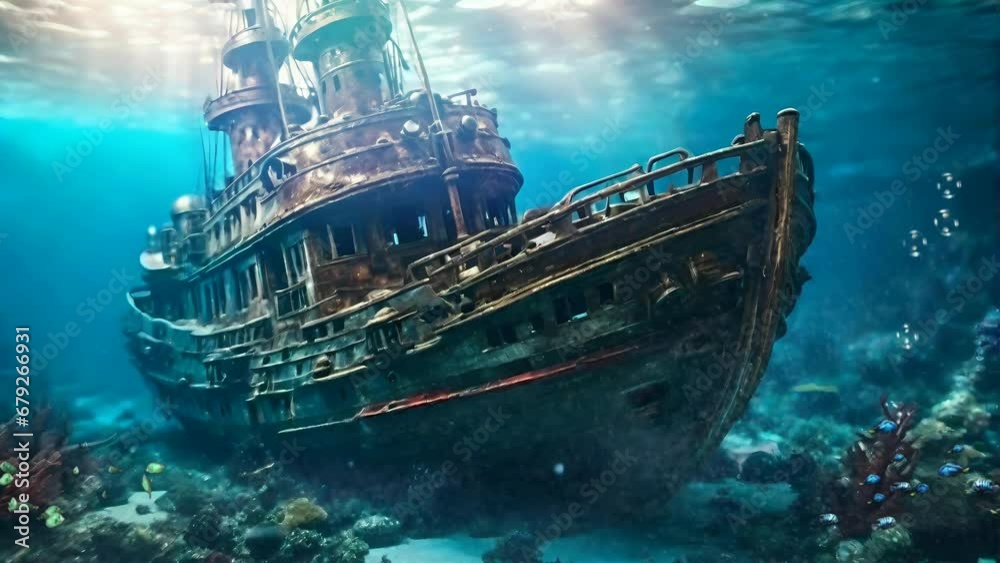 shipwreck in the sea, Seamless Animation Video Background in 4K ...
