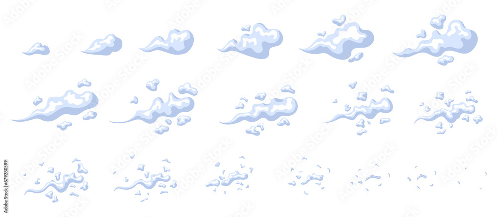Exhaust animation. Animate smoke cloud, cartoon dust 2d animated effect ...