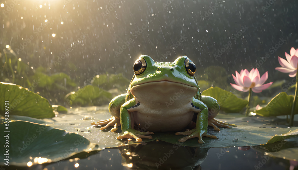 Tranquil Restful Frog Sitting on Lily Pad in Aquatic Ecosystem Stock ...