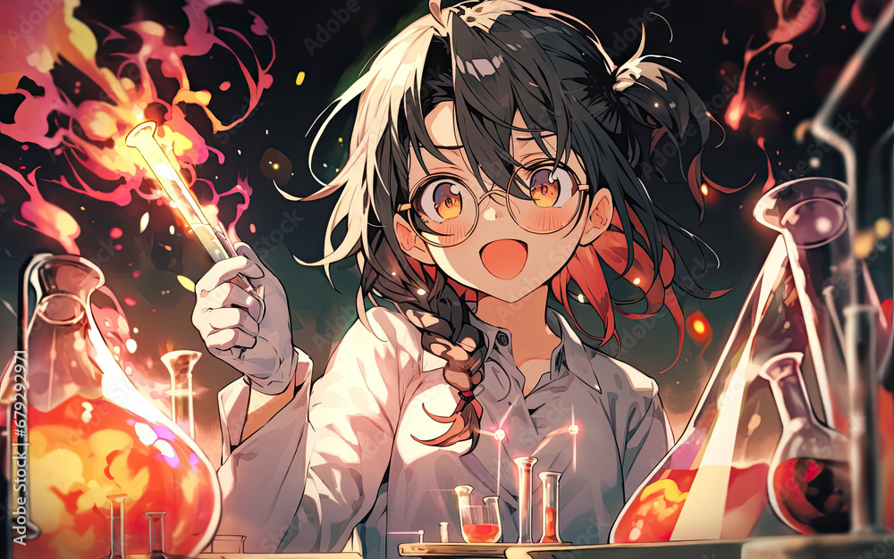 Anime Girl As A Brilliant Scientist Conducting Experiments. Сoncept ...