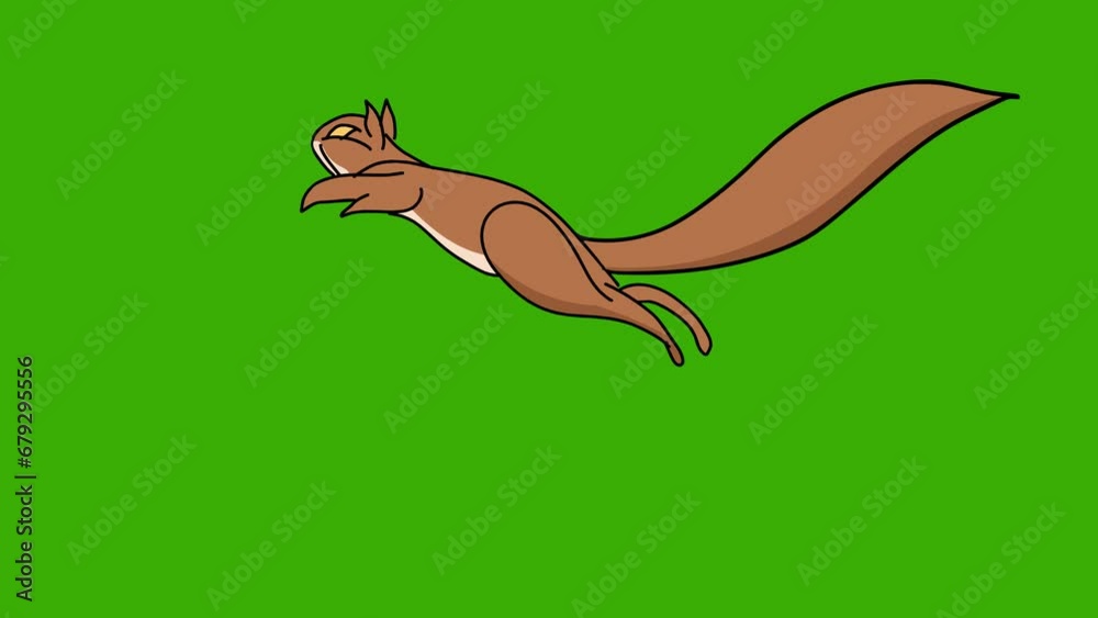Vidéo Stock Animated Cartoon Squirrel running and jumping fast on green ...