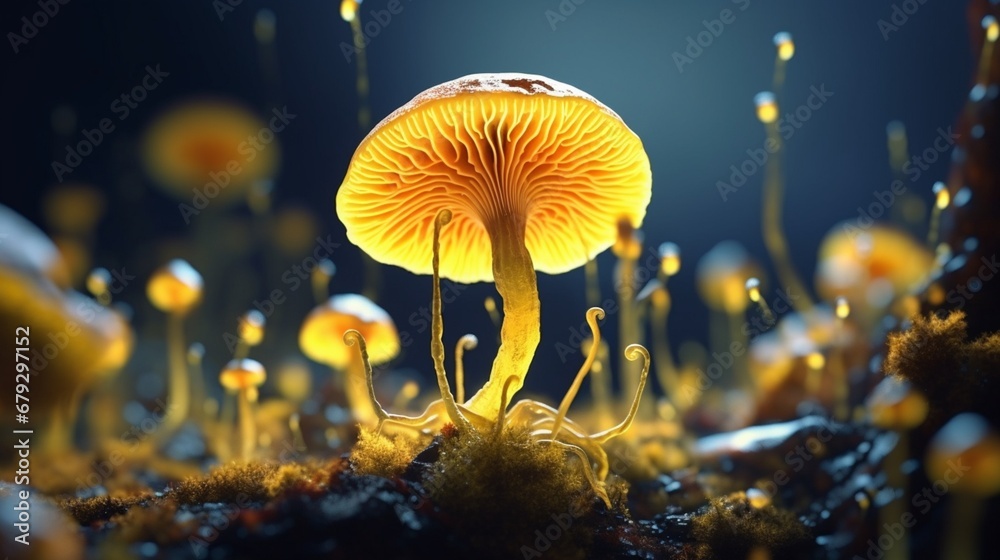 Fungus sprouting bright orange peel mulch photography image AI ...