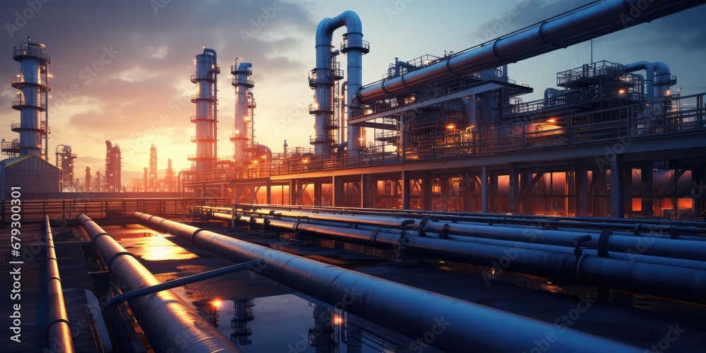 Industrial Plant Pipeline And Pipe Rack In An Industrial Zone. Сoncept ...