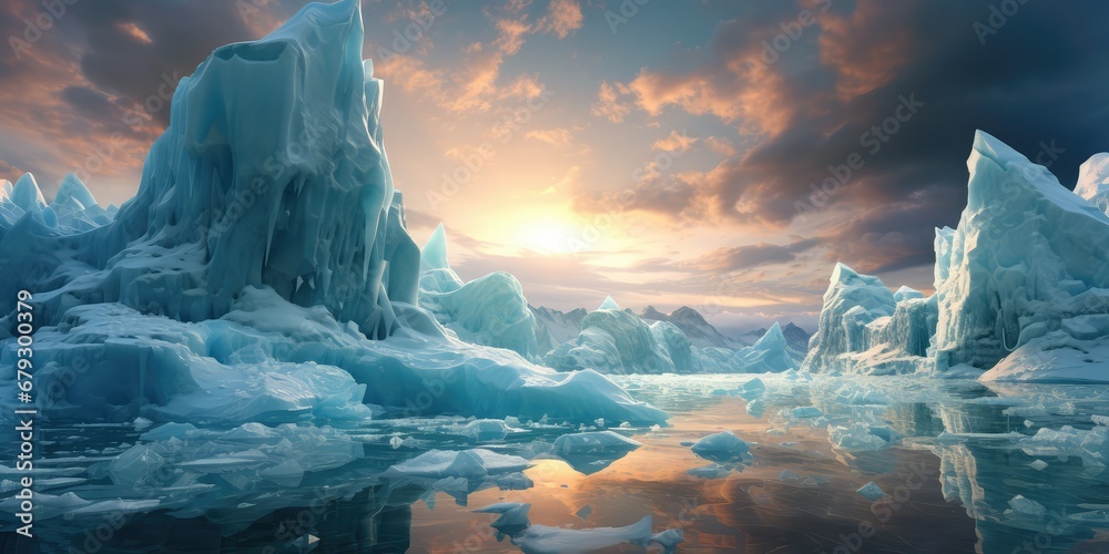 Melting Glaciers Cause Rising Sea Levels Digital Art. Сoncept Climate ...