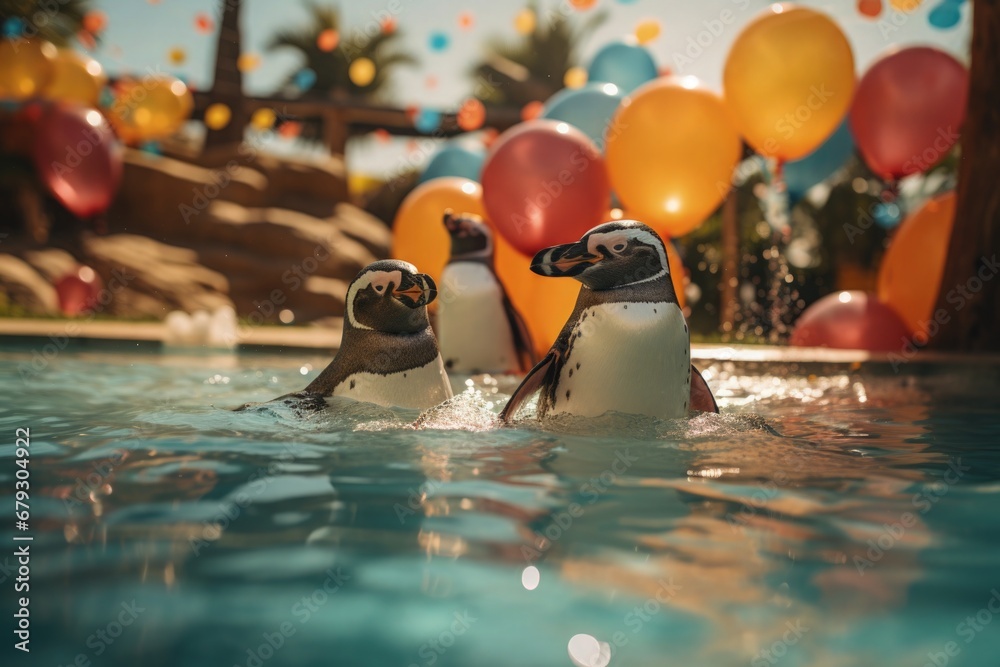 Penguins Having Fun in Pool Party 3D Animation Cartoon Luxurious House ...
