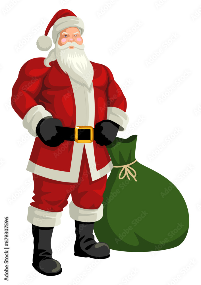 Cartoon of a muscular Santa Claus in a gallant pose, energetic ...
