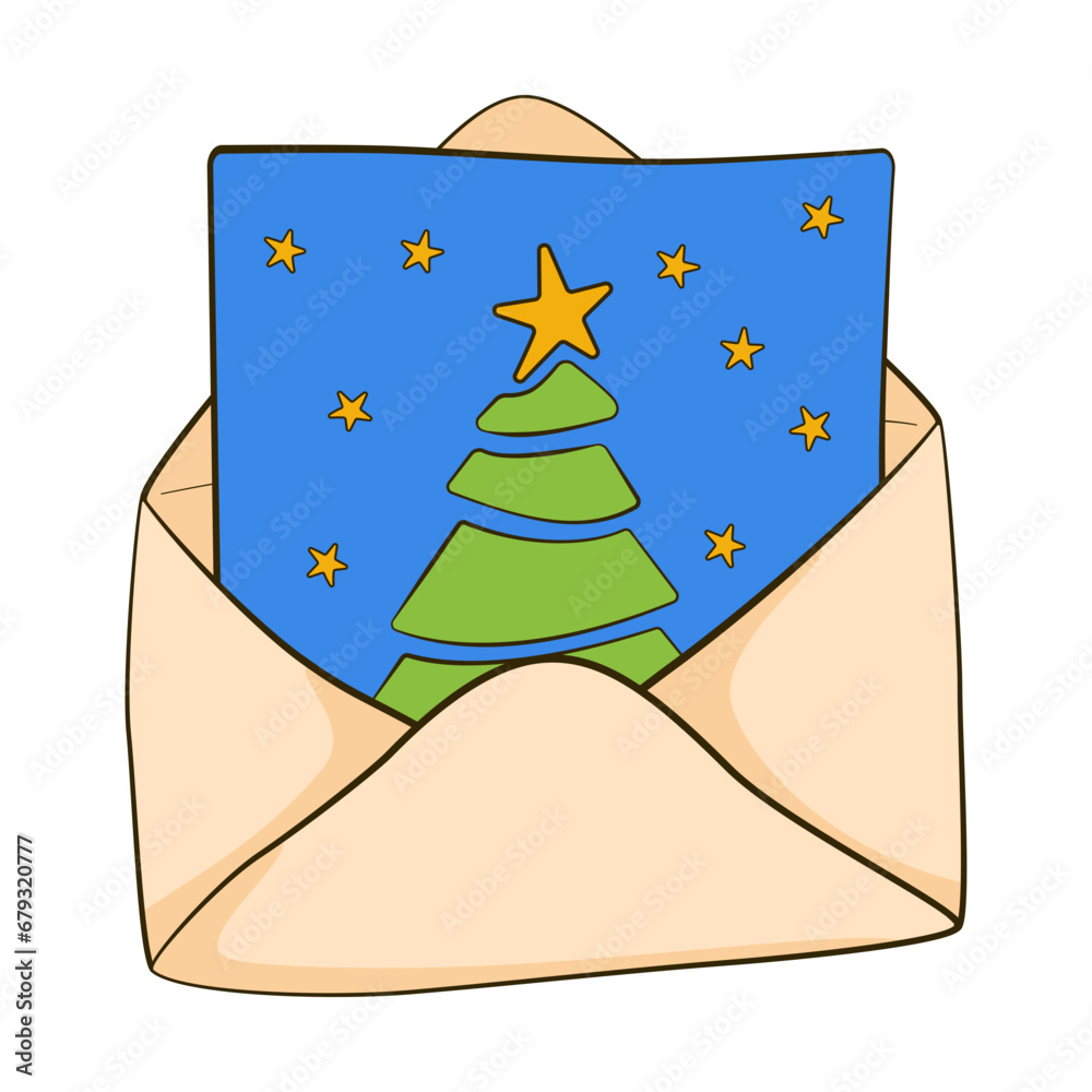 Envelope with a Christmas card. Cartoon. Vector illustration Stock ...
