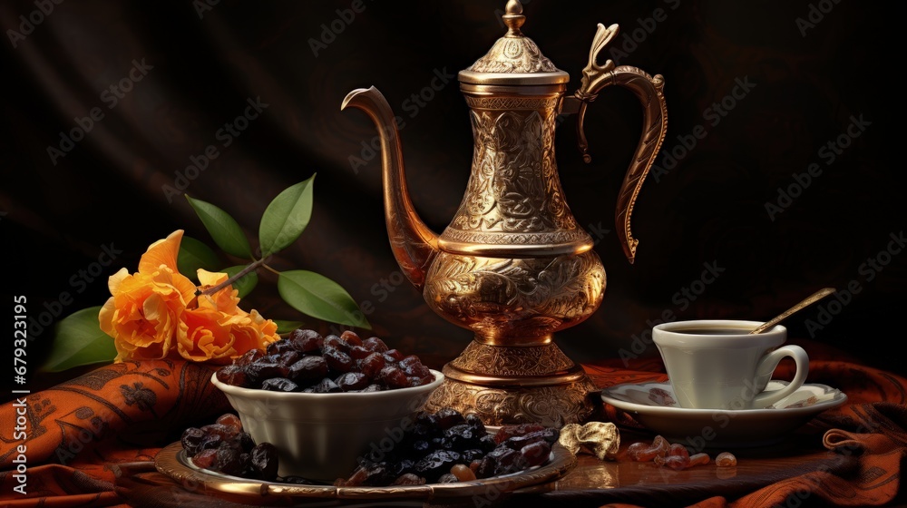Arabic Coffee pot traditional. Saudi Coffee Dallah, A still life of ...