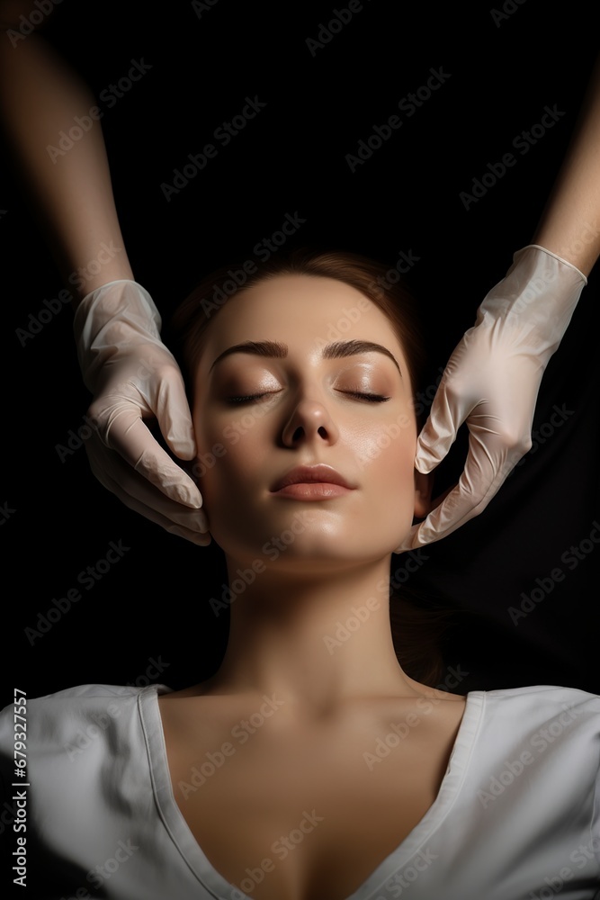 doctor examining the face of female patients from a cosmetic point of ...