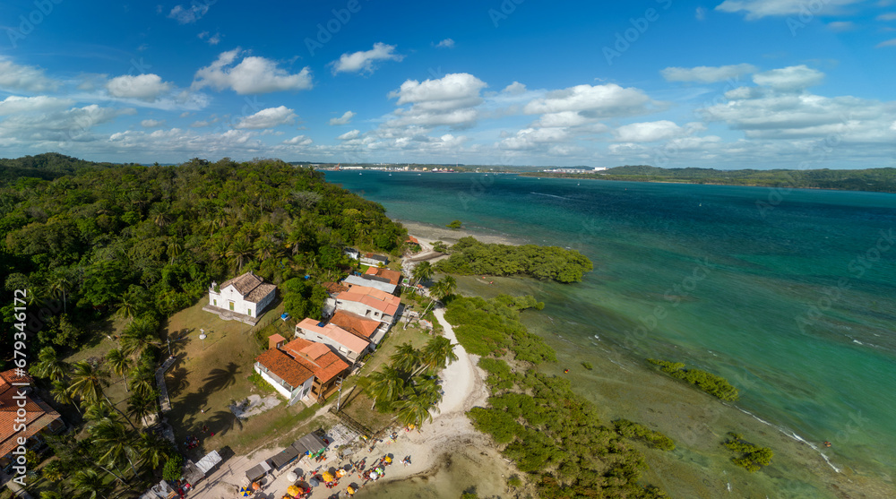 Foto de Imagem aérea da praia das Neves e da igreja de Nossa Senhora ...