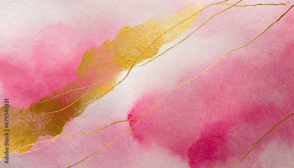 pink watercolor and gold line with paper texture background for ...
