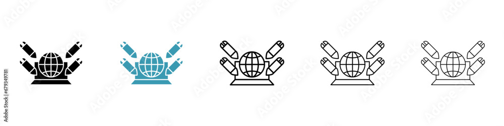 Ddos line icon set. Internet cyber attack symbol for UI designs. Stock ...