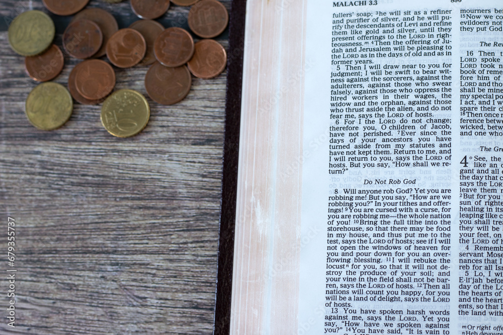 Open bible book prophet Malachi 3 verses for Christian tithing and ...
