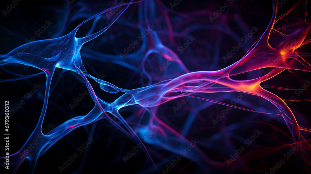 Abstract visualization of neural connections in the brain, vibrant colors representing ...