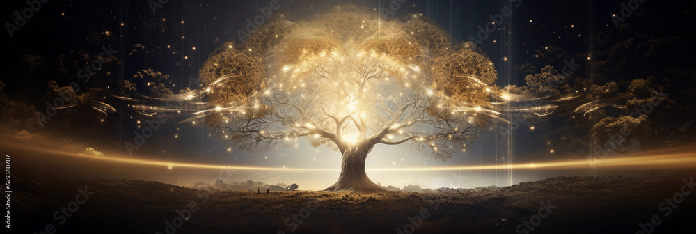 Kabbalistic Tree of Life, abstract representation, metallic textures ...