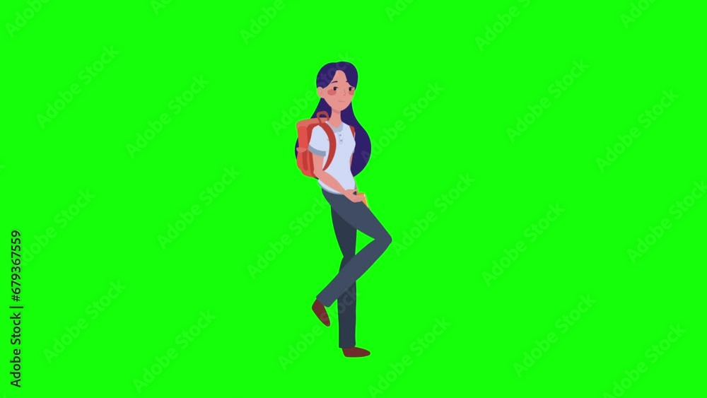 Student girl, Walking Animation. Character 2D Figure Cartoon Animation ...