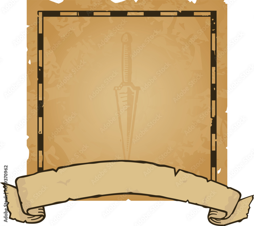 Small Square Parchment with Scroll and Medieval Dagger Stock Vector ...