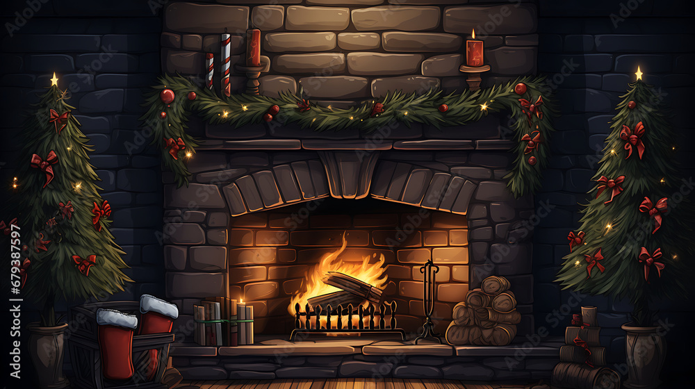 An animated GIF of a roaring fireplace with stockings hung above. Stock ...
