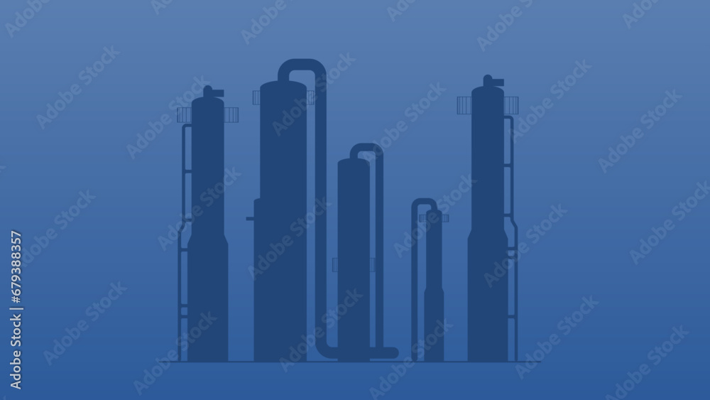 A silhouette drawing showing a crude oil distillation unit with ...