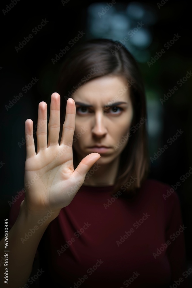 Caucasian Woman Showing Stop Gesture with Focused Intent Stock Photo ...