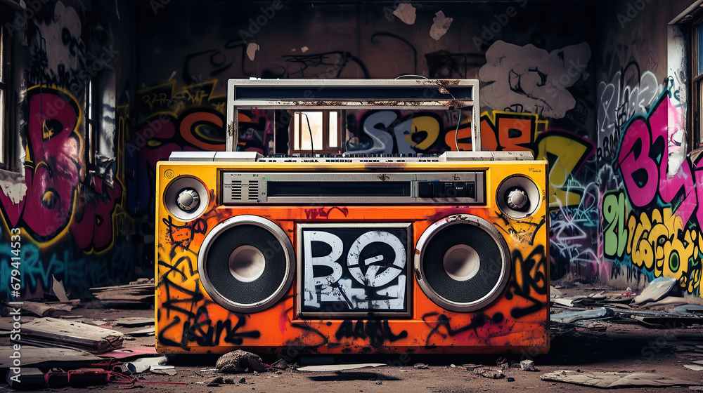 Retro old design ghetto blaster boombox radio cassette tape recorder ...