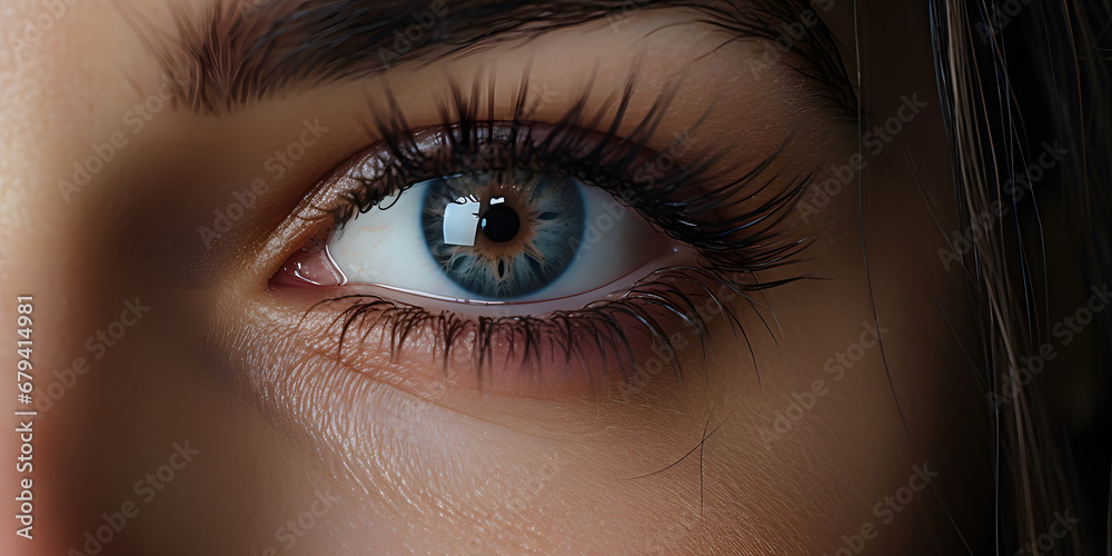 Extreme close-up on woman face with perfect skin and stunning gaze ...