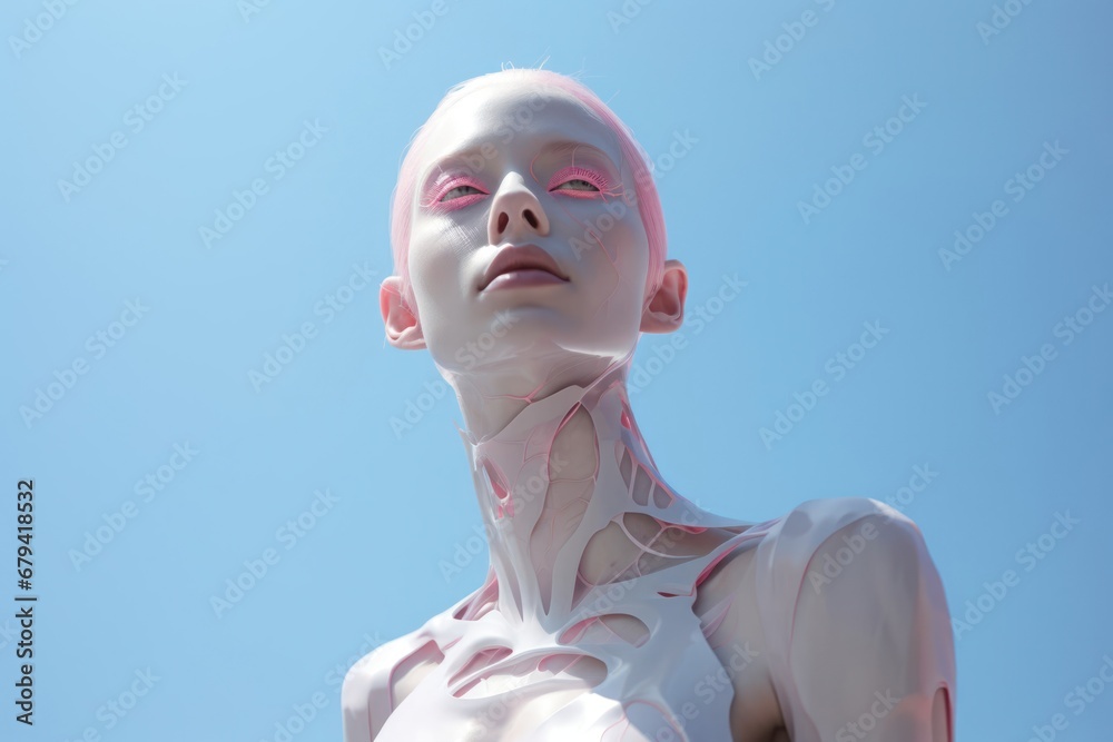 Enigmatic Beauty of a Woman with Alabaster Skin and Ethereal Pink Eyes ...